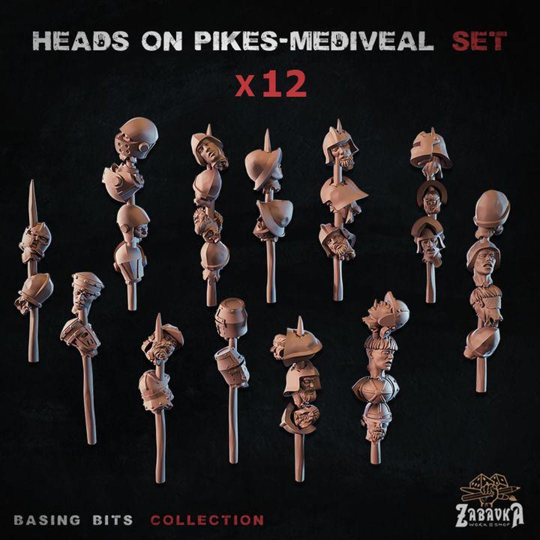 12pc Head on Pikes for Dnd Dungeons and Dragons 28mm/32mm TTRPG Wargame ...