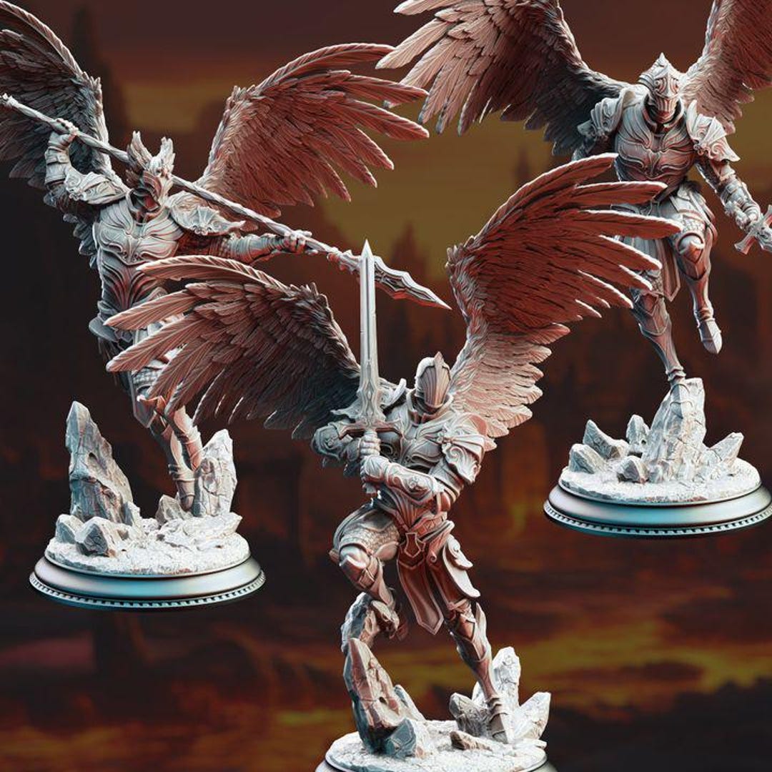 3pc Angelic Warriors Dungeons and Dragons Winged Celestial Angels Mini ...