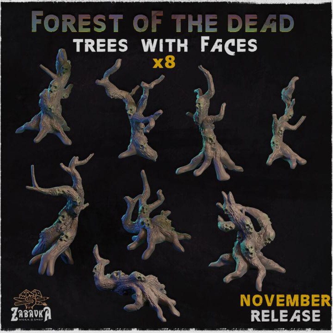 8pc Trees With Faces for Dungeons and Dragons 28mm/32mm Basing Bits Dnd ...