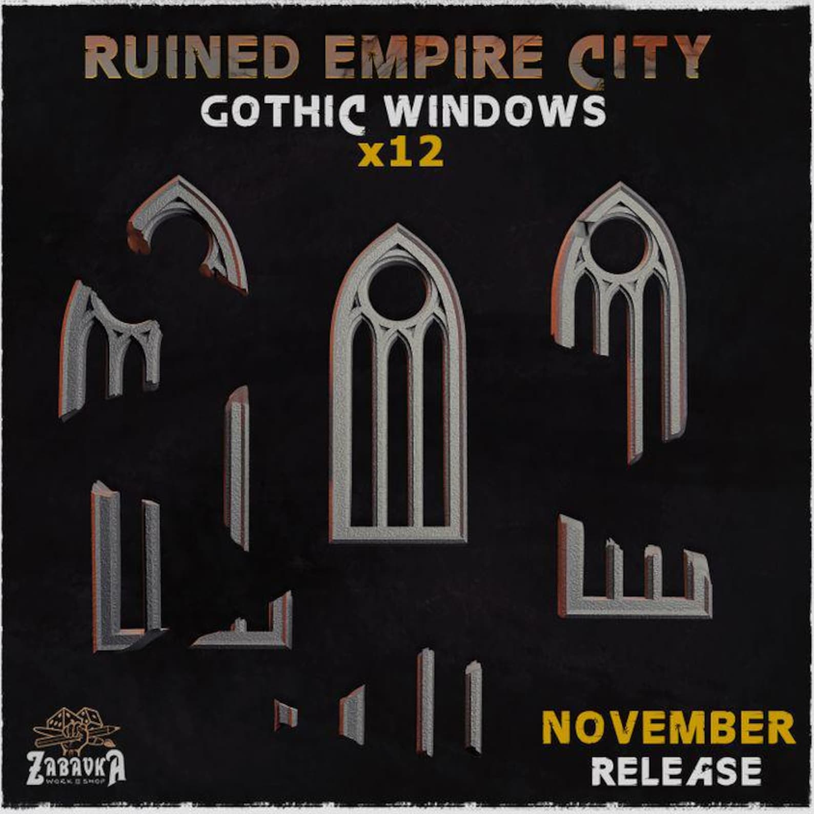 12pc Ruined Empire City GOTHIC WINDOWS Miniatures Scatter Scenery ...