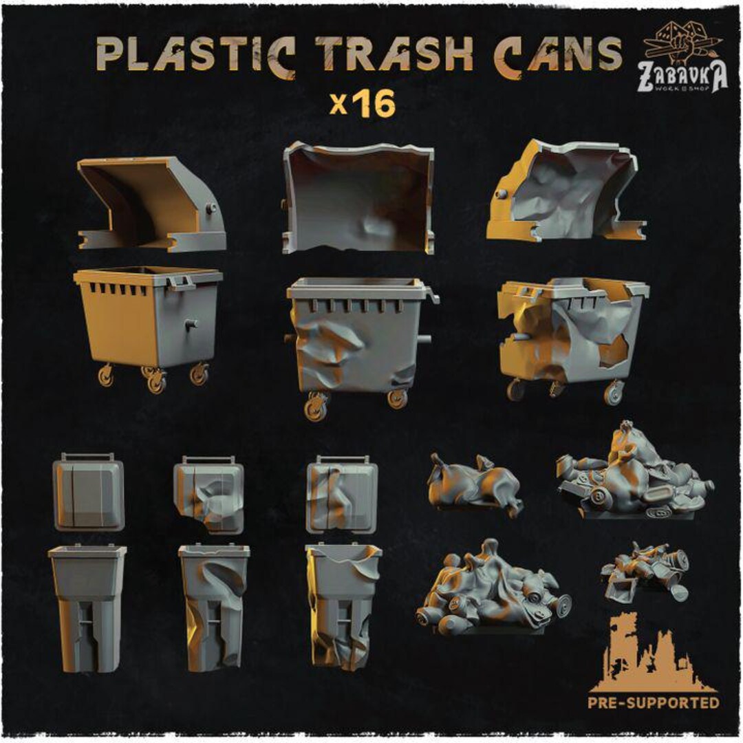 16pc Plastic Trash Cans (basing Bits 2.0) 28mm/32mm Scale Scatter ...