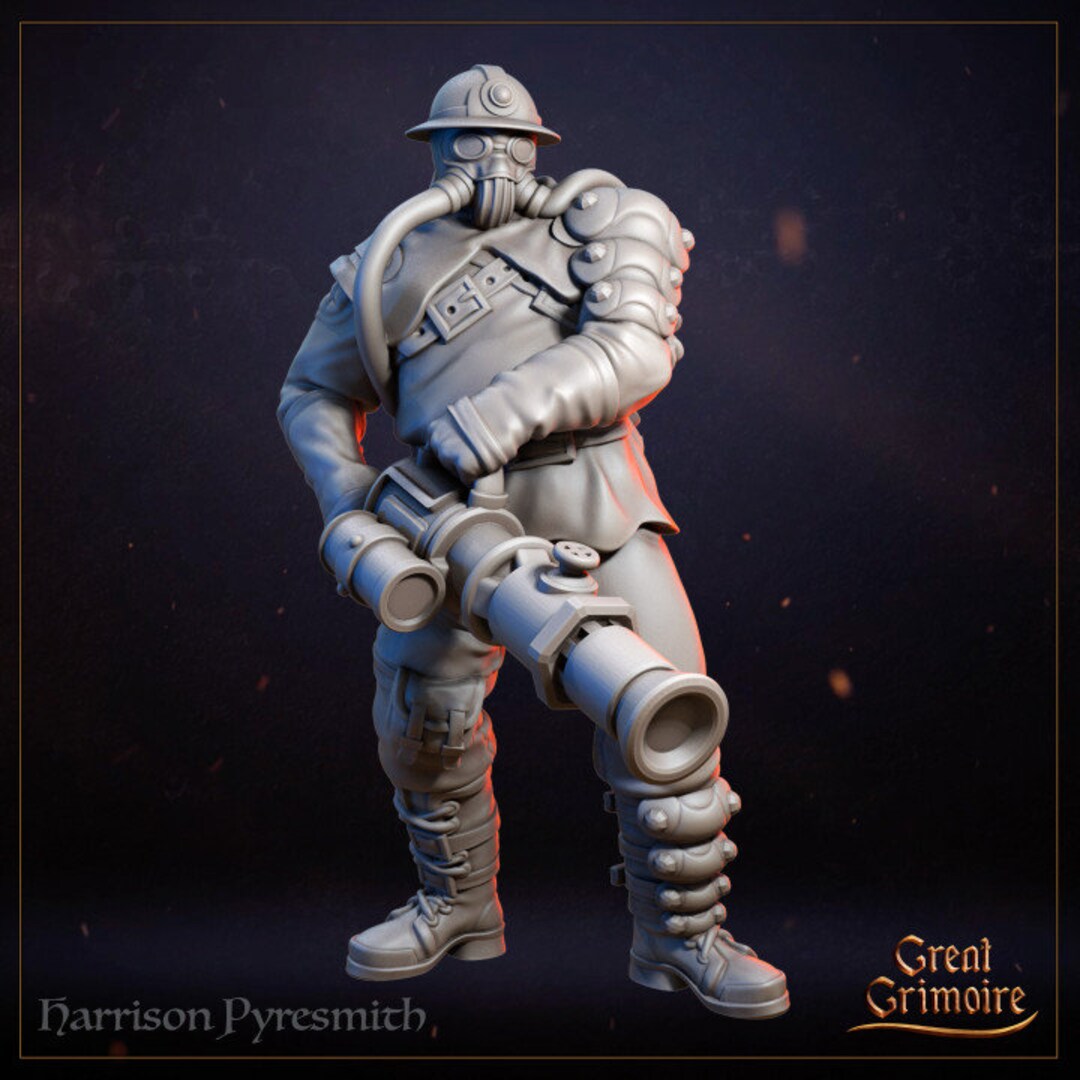 Fireman Miniature Dnd Dungeons and Dragons 28mm/32mm Masked Fire NPC TTRPG Fantasy Wargame ...