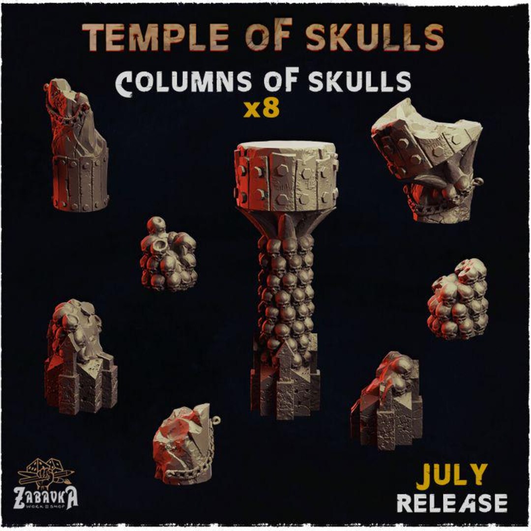 8pc Stone Columns of Skulls Dnd Dungeons and Dragons Scatter Terrain ...