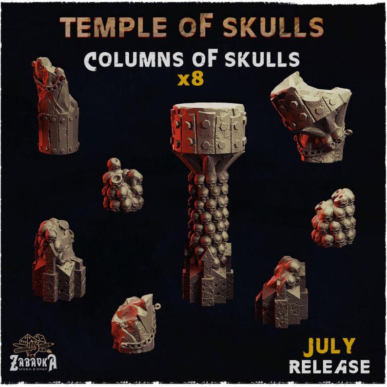 8pc Stone Columns of Skulls Dnd Dungeons and Dragons Scatter Terrain ...