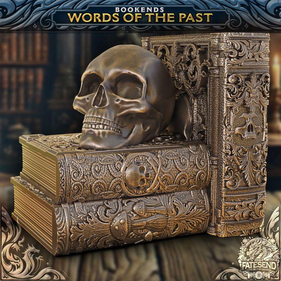 Words of the Past Bookends – Fantasy Arcane Tome Shelf Decor – 3D ...