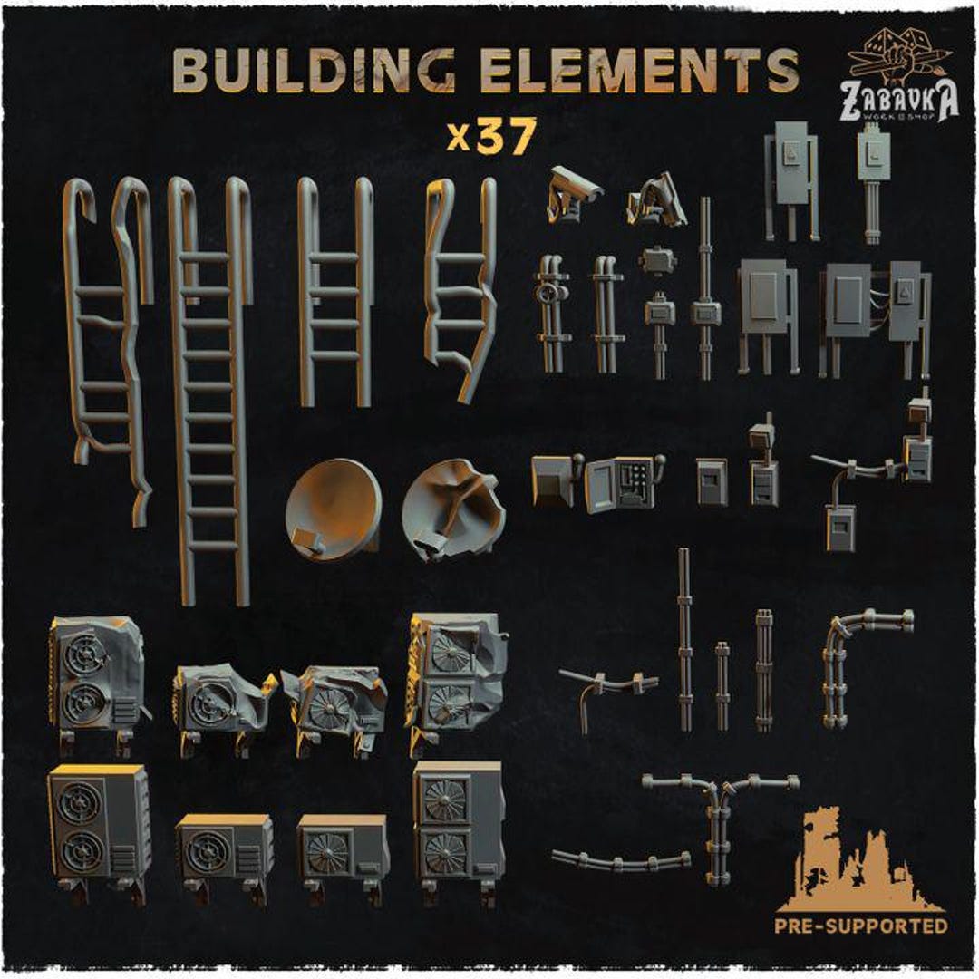 37pc Building Elements (basing Bits 2.0) 28mm/32mm Industrial Wargaming ...