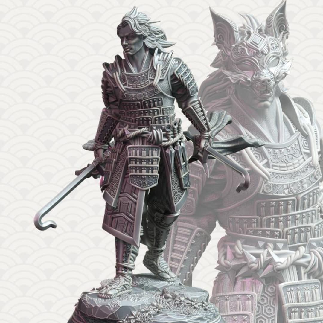 2pc Samurai of the Fox Miniature Dnd Dungeons and Dragons 28mm/32mm ...