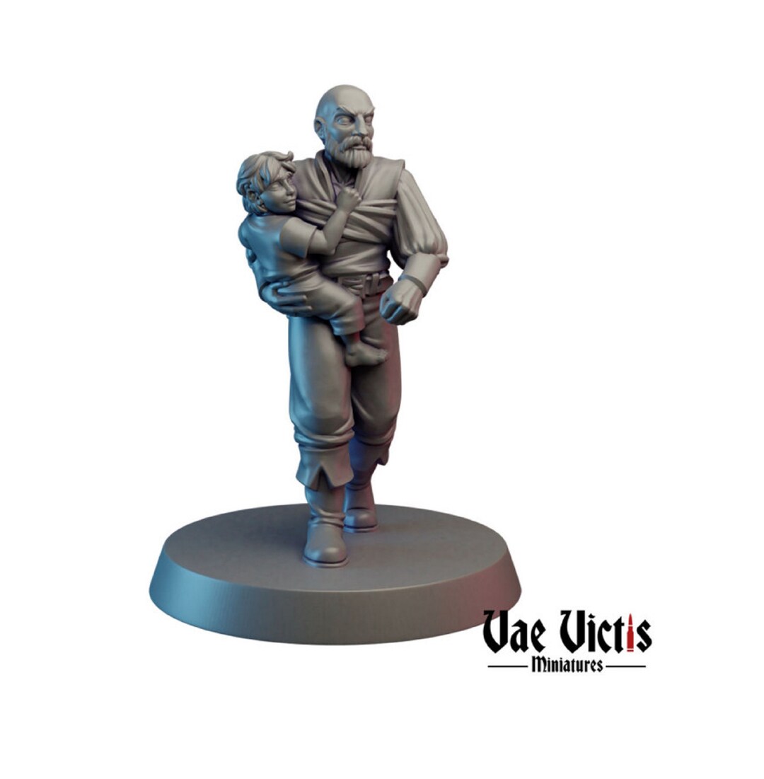 Dad With Kid Miniature Villagers Dnd Dungeons and Dragons 28mm/32mm ...