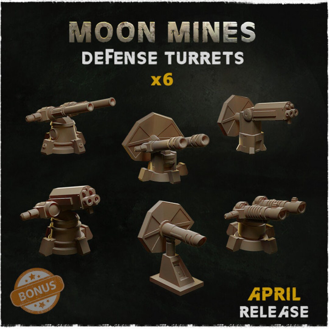 6pc Defense Turrets Moon Mines Basing Bits 28mm/32mm Scale Miniature ...