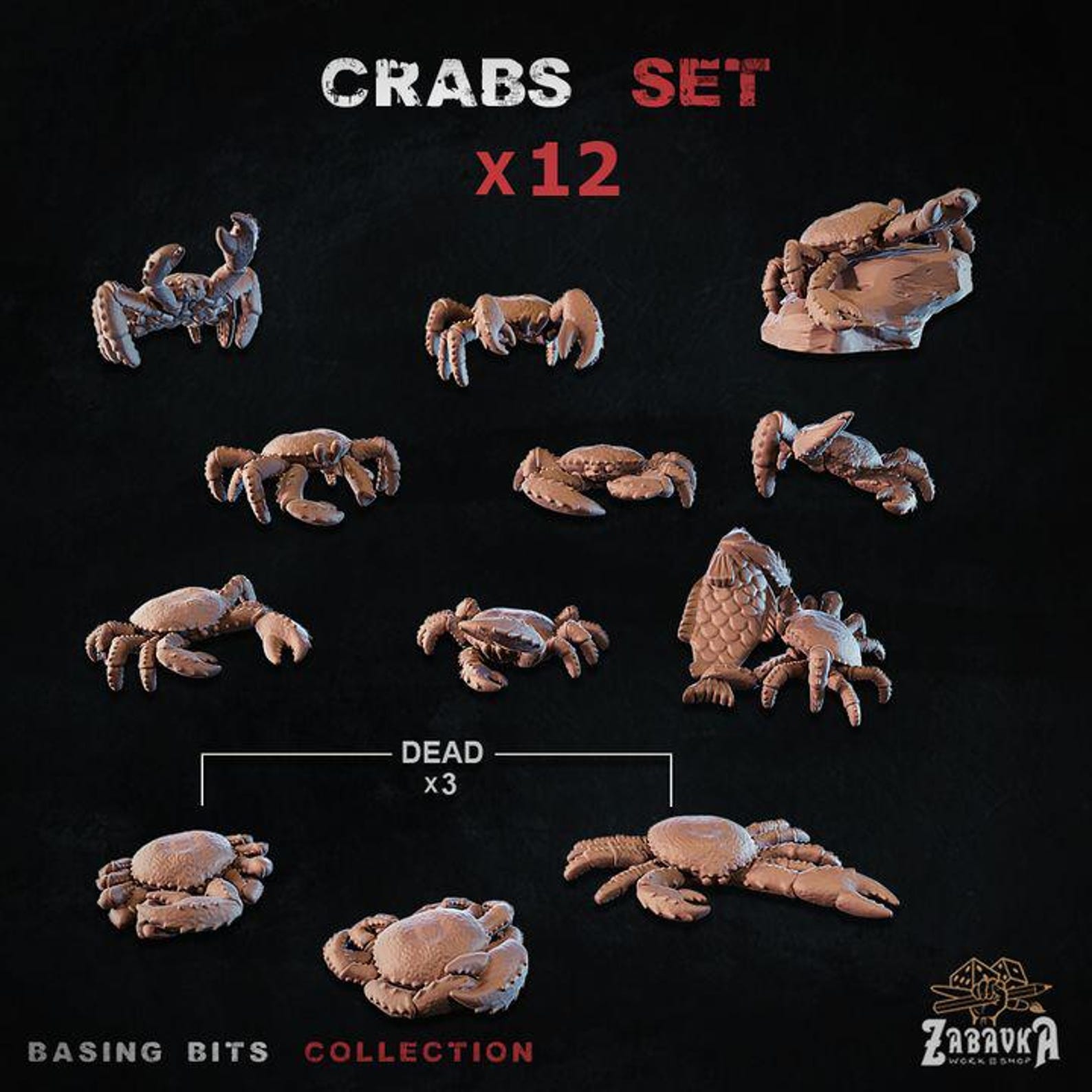 12pc Crab Miniatures for Dnd Dungeons and Dragons 28mm/32mm Sea Scatter ...