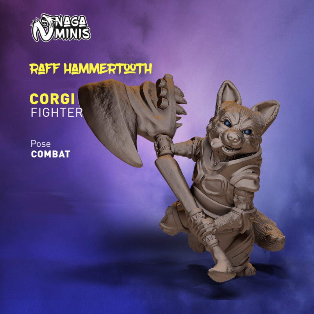 Dog Folk Fighter Corgi Miniature Dnd Dungeons and Dragons, Dog Miniature 28mm/32mm Townsfolk Dnd ...