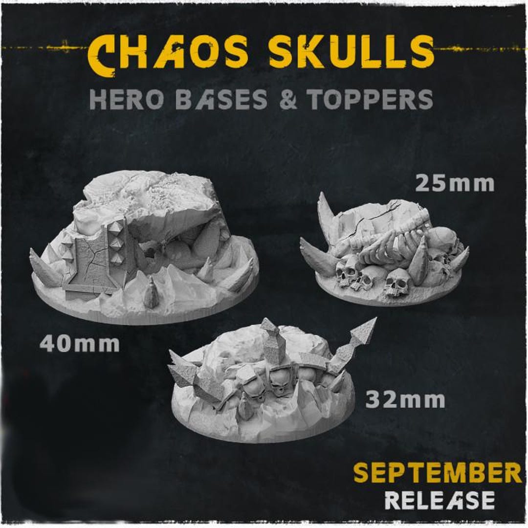 Chaos Skulls Hero Bases and Toppers for Miniatures Dnd Dungeons and ...