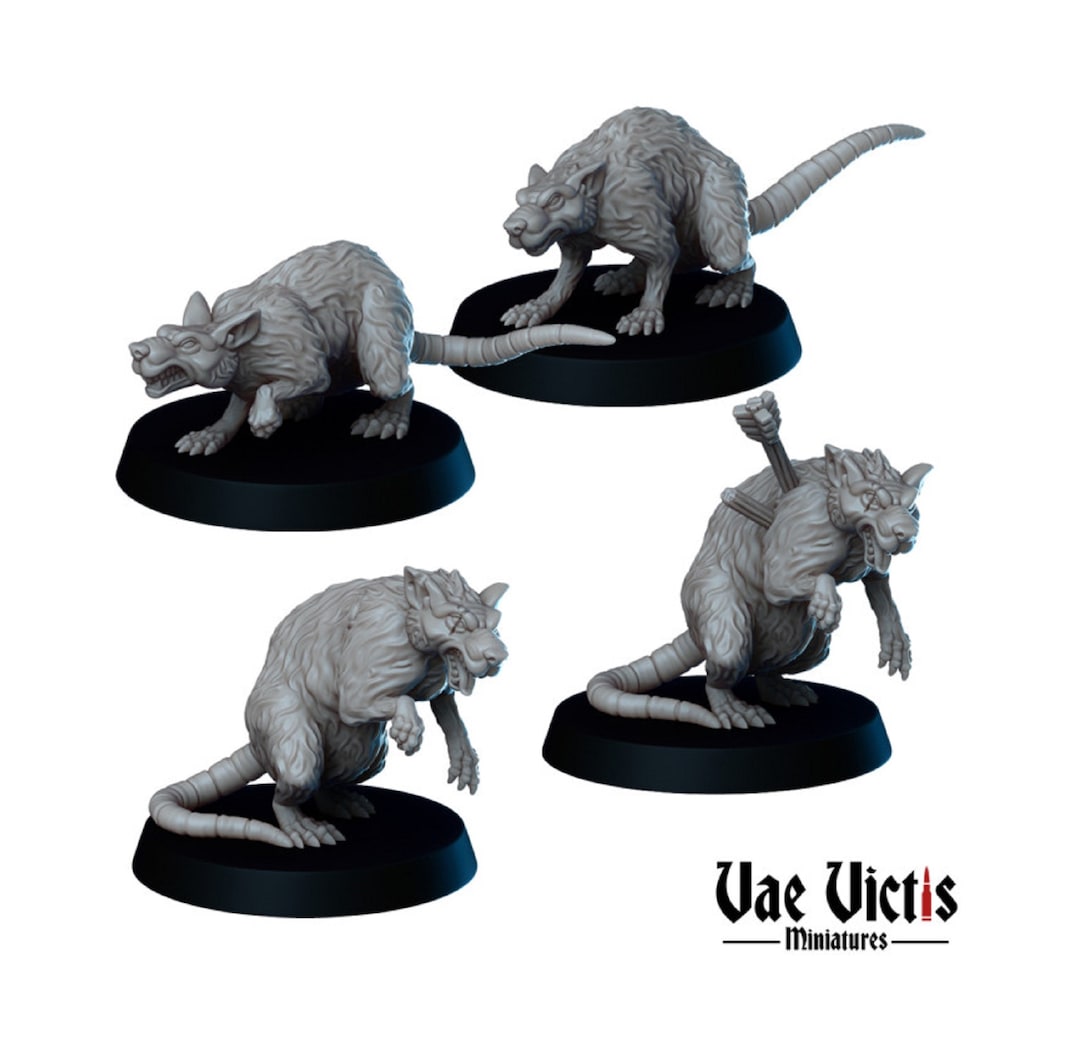 4pc Giant Rat Miniatures for RPG Adventures Dnd Dungeons and Dragons ...