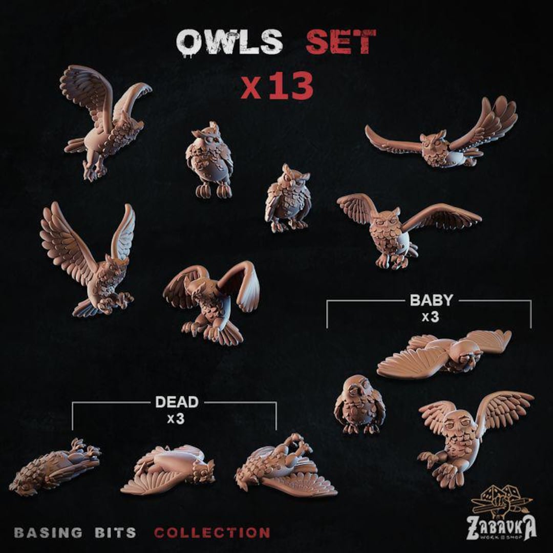 13pc Owls Set Miniature Dnd Dungeons and Dragons 28mm/32mm TTRPG ...