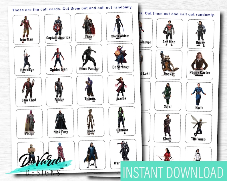 Super Hero Bingo Game-set of 15 Cards Birthday Party - Etsy