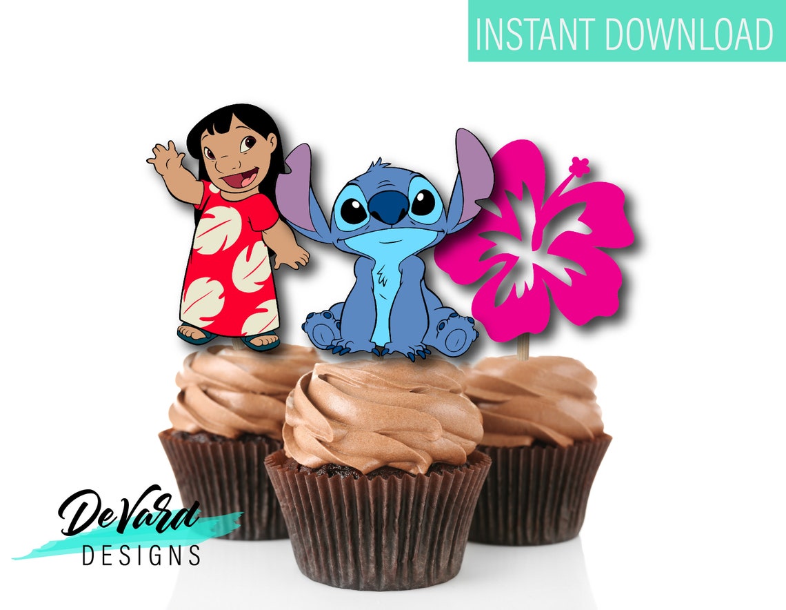 Lilo and Stitch Printable Cupcake Topper-favor Tags Set of 15 Cupcake ...