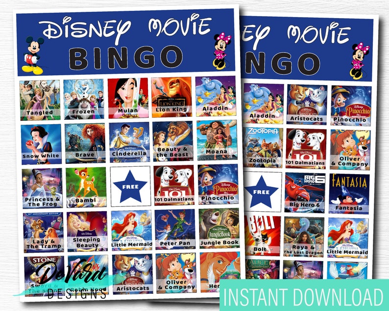 Family Movie Disneyland Disneyworld Bingo Game- Birthday Party Activity ...