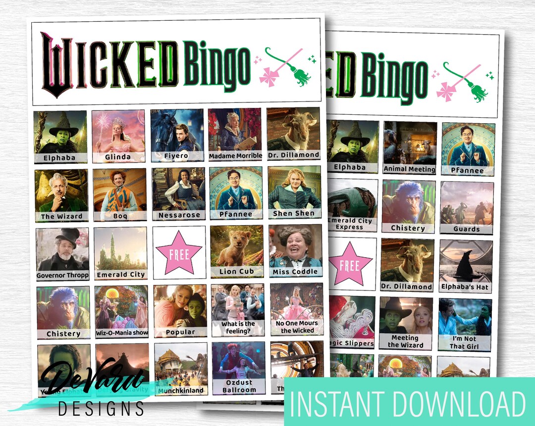 Wicked Bingo Game: 20 Unique Cards, Movie Birthday Party (digital File ...