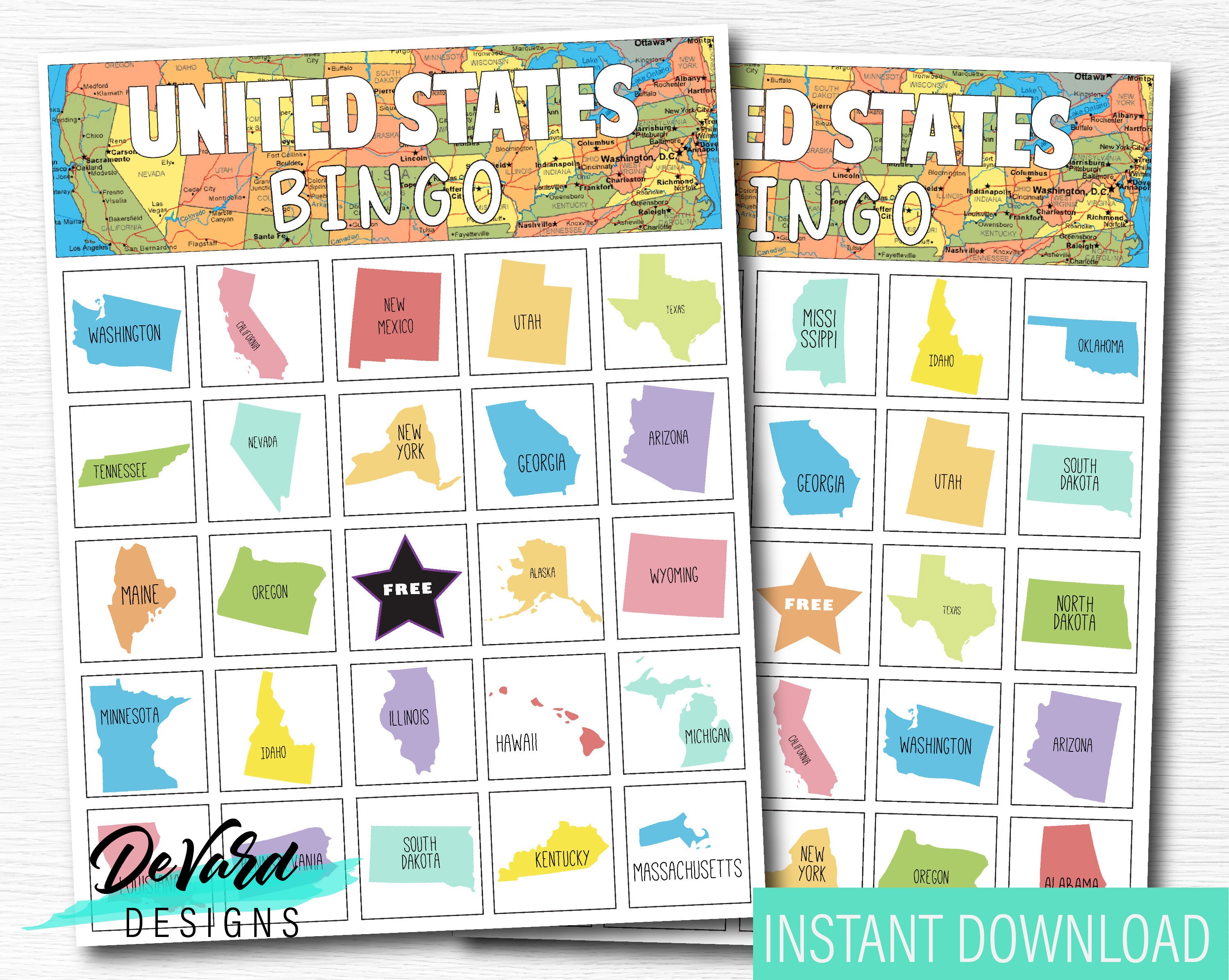 United States of America Bingo Game Set of 15 Cards Call Cards ...