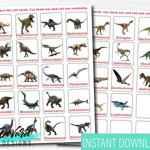 Dinosaur Bingo Game- Set of 15 Cards + Call Cards - Jurassic Dino ...