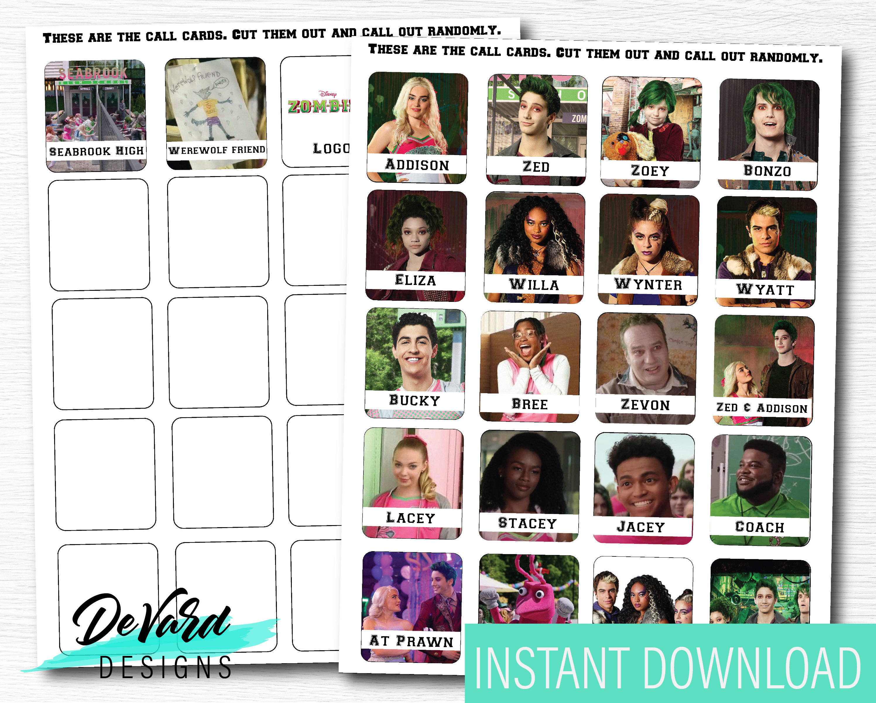 Zombies Bingo Game: 15 Printable Cards, Birthday Party (digital ...