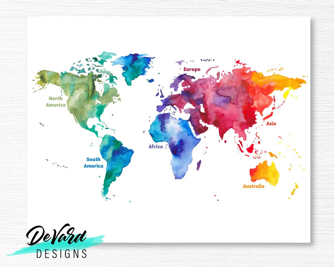 World Wall Map Colorful Classroom Chart Instant Download Wall Art ...