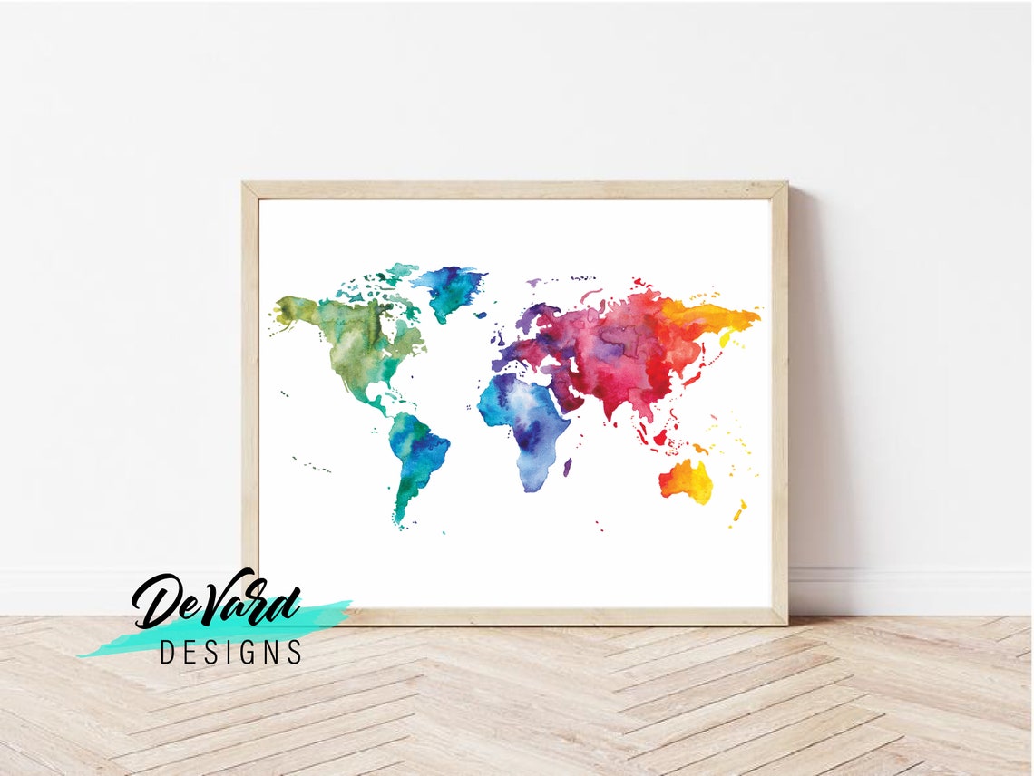 World Wall Map Colorful Classroom Chart Instant Download Wall Art ...