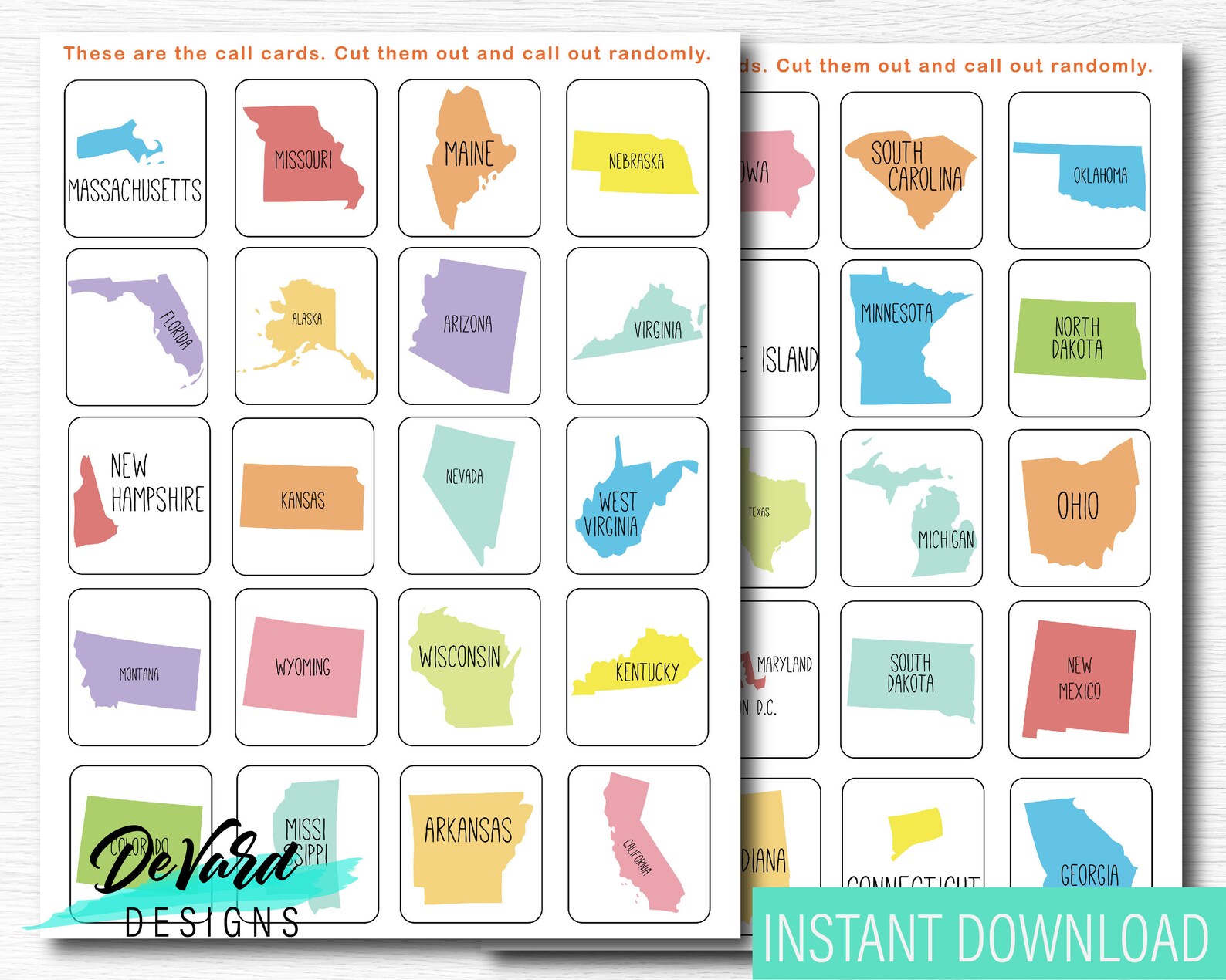 United States of America Bingo Game Set of 15 Cards Call Cards ...