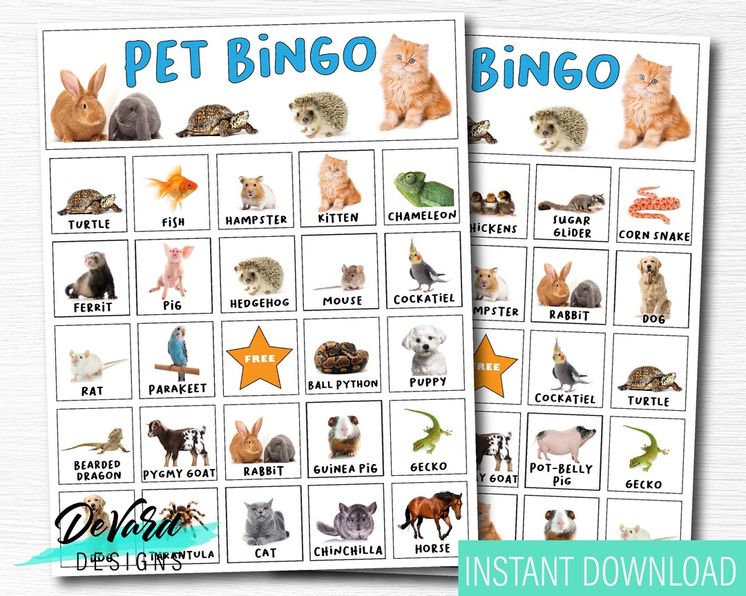 Pet Bingo Game: 15 Cards, Animal Birthday Party (digital Download) - Etsy