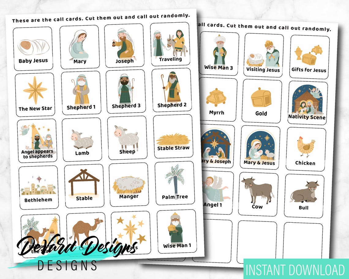 Nativity Bingo Game: 20 Unique Cards, Christmas Party, Bible Christian ...