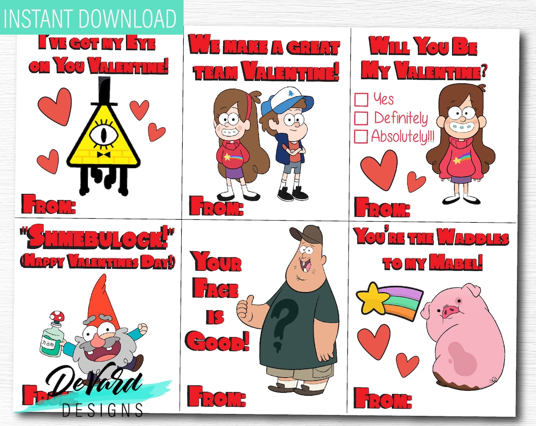 Gravity Falls Valentines Cards: Set of 8 Printable Cards (digital ...