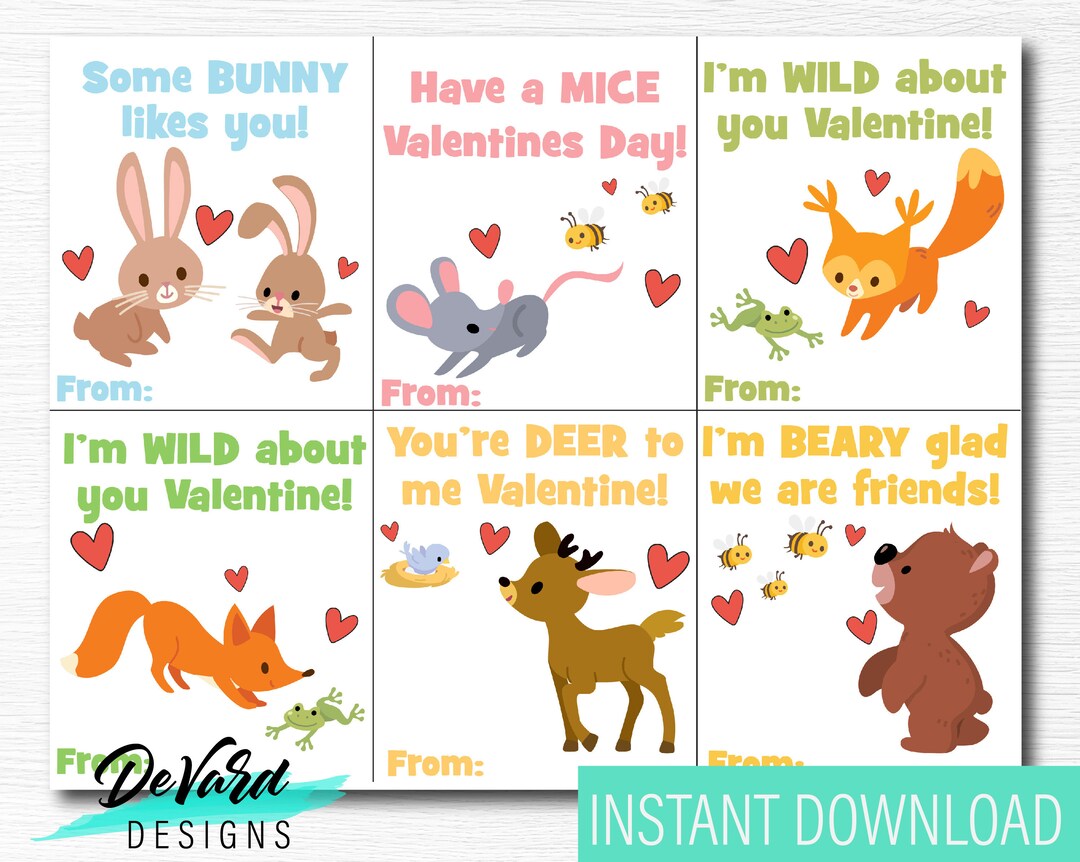 Cute Forest Animal Valentines Cards -set of 6 Cards - Classroom School ...