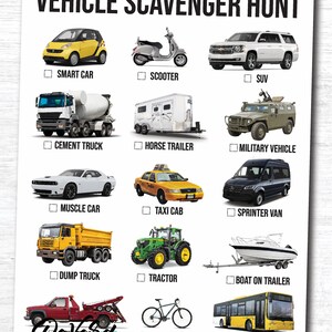 Vehicle Scavenger Hunt Bingo Game- Look & Find Activity- 2 Unique Cards ...