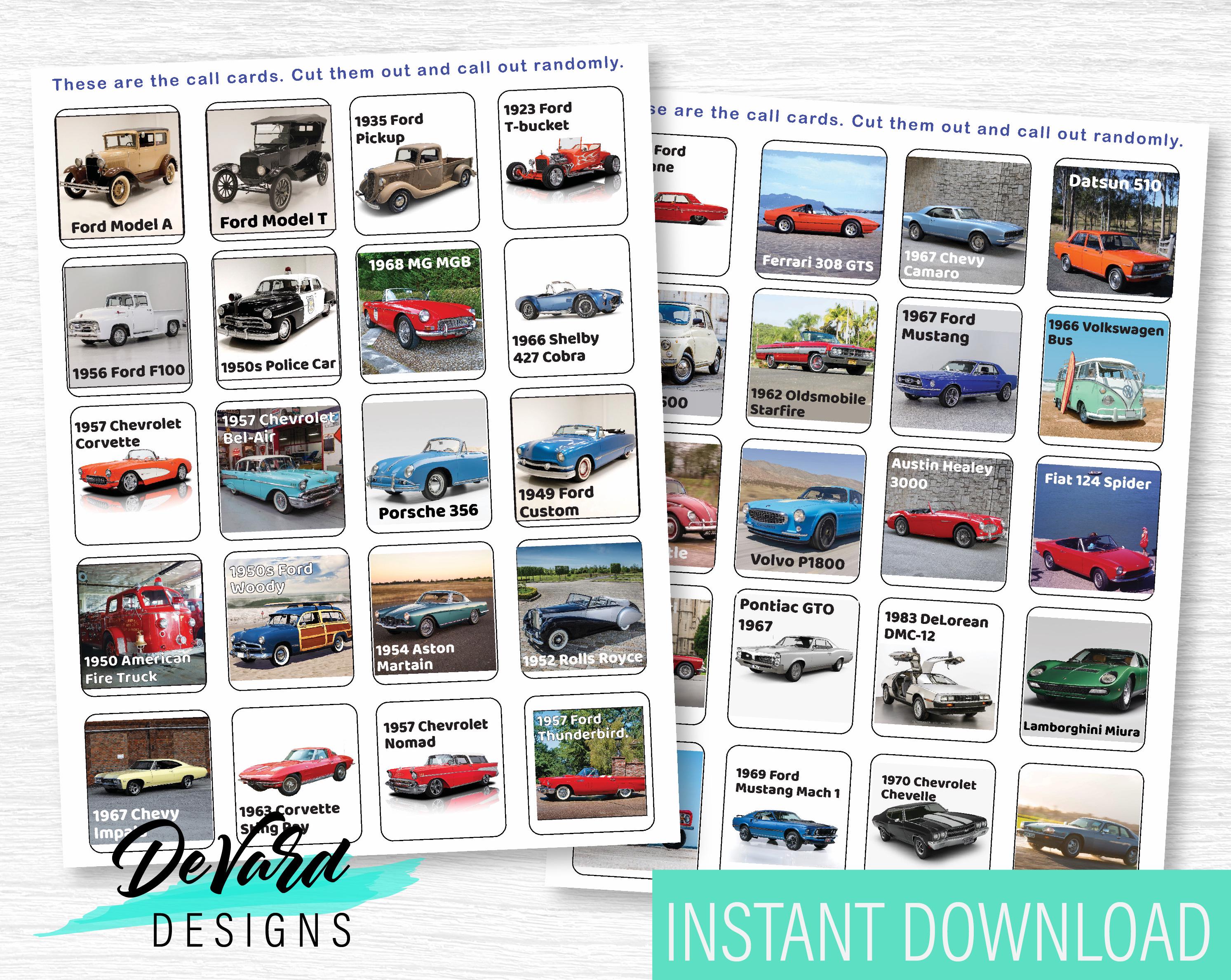 Classic Car Bingo Game: Set of 15 Printable Cards (digital Download) - Etsy