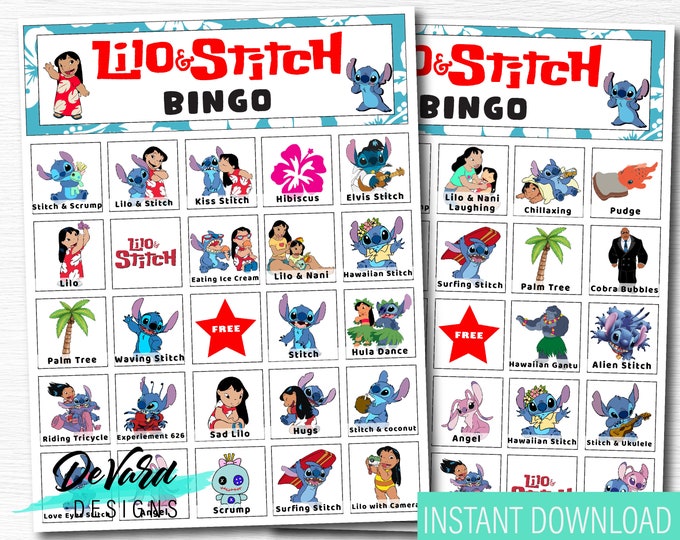 SPRING Stitch Birthday Bingo Cards, Party Games, LILO & STITCH Birthday ...