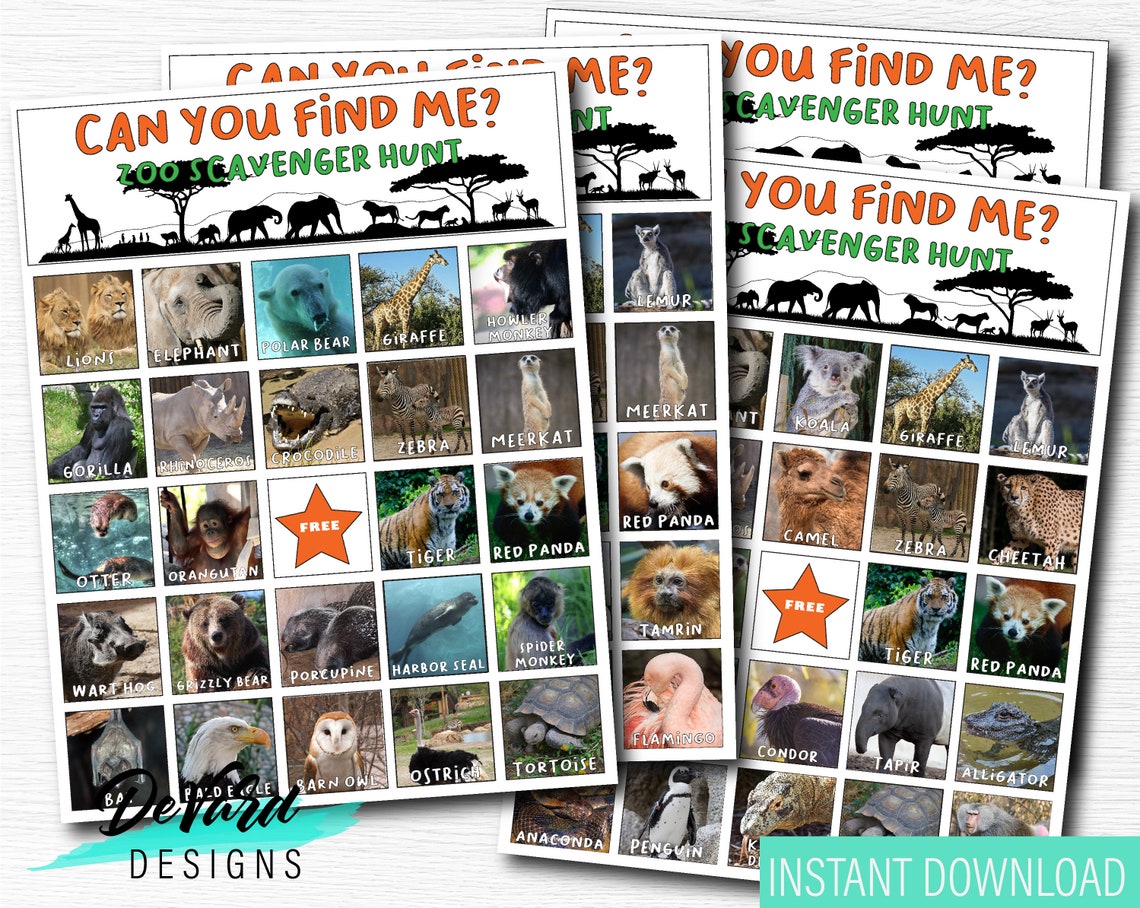 Zoo Scavenger Hunt Bingo Game Look & Find Activity Four - Etsy