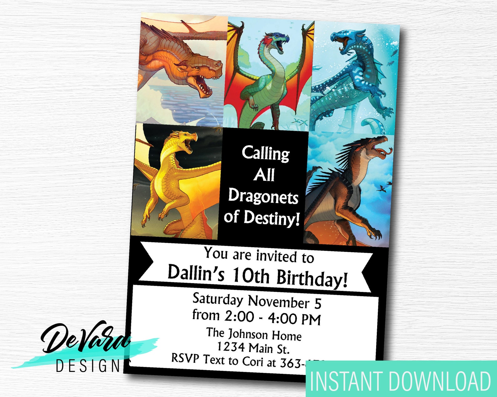 Dragon Invitation Birthday Party Fantasy Invite Dragon - Etsy