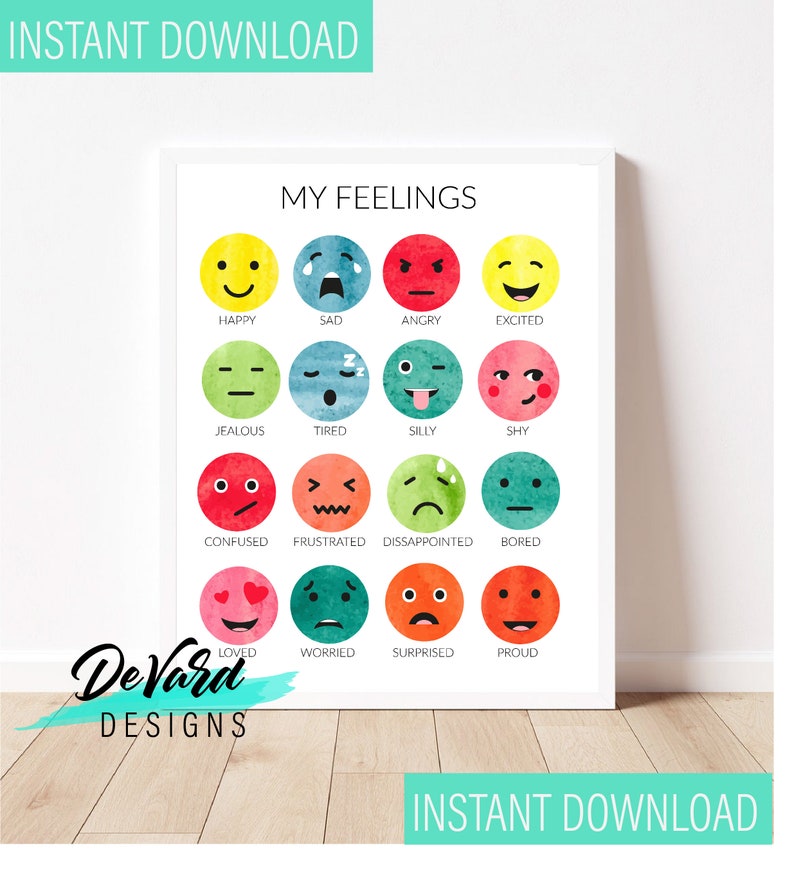 Classroom Emotions Chart Instant Download Wall Art Homeschool ...