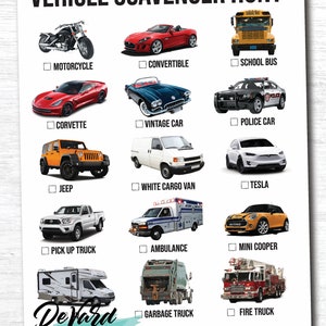 Vehicle Scavenger Hunt Bingo Game- Look & Find Activity- 2 Unique Cards ...