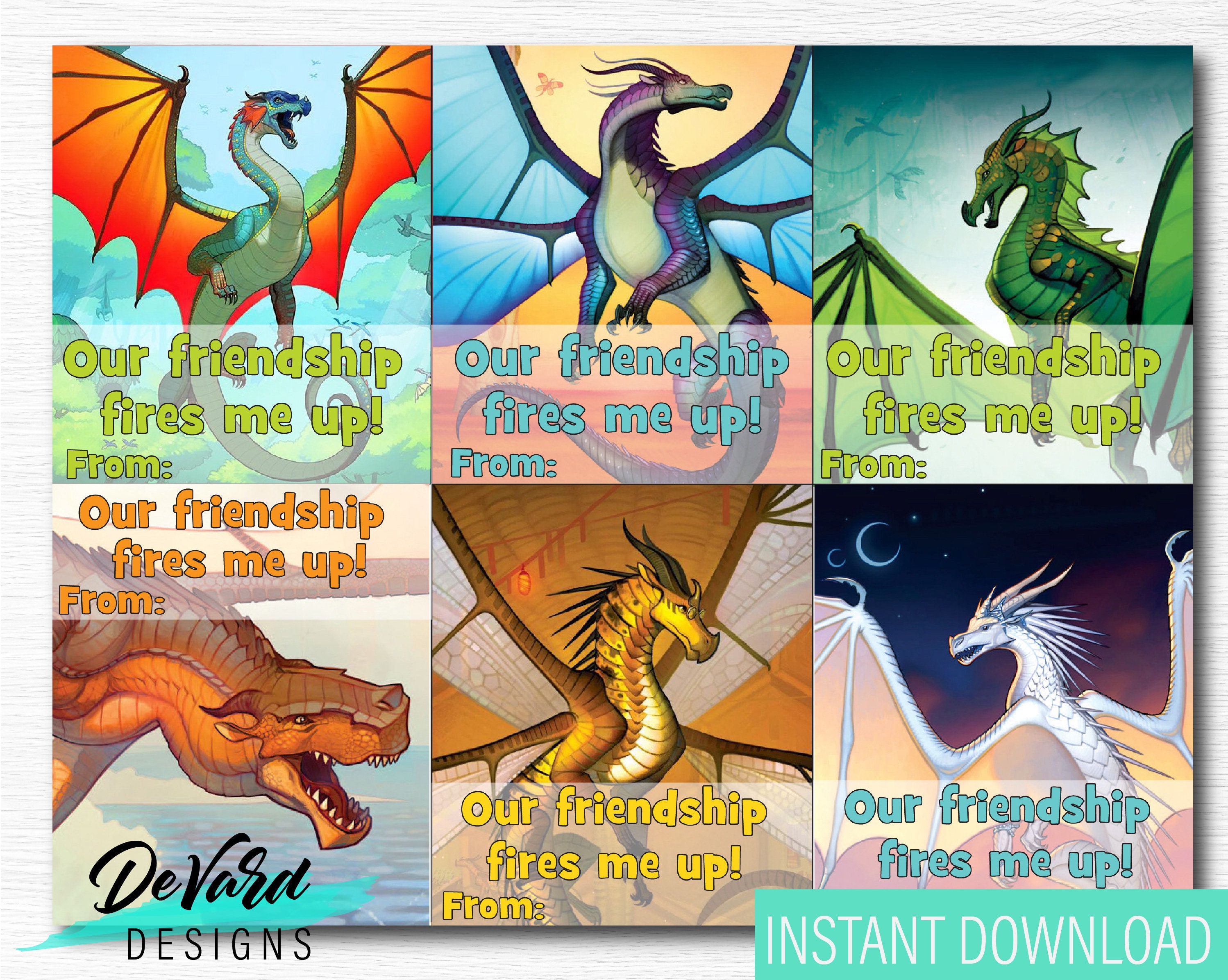 Dragon Valentines Cards set of 6 Cards Classroom School Activity Wings ...