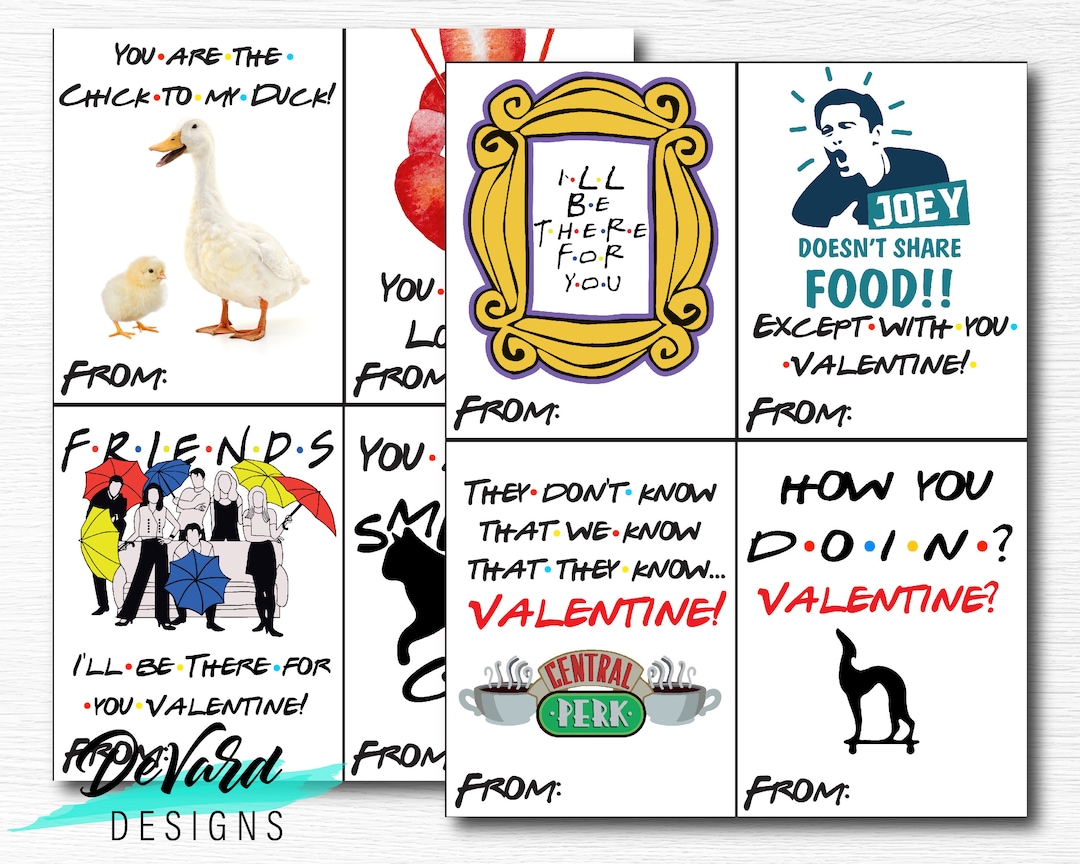 Friends TV Show Valentines Cards -set of 8 Cards - Classroom School ...