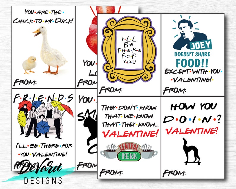 Friends TV Show Valentines Cards: Set of 8 (digital Download) - Etsy