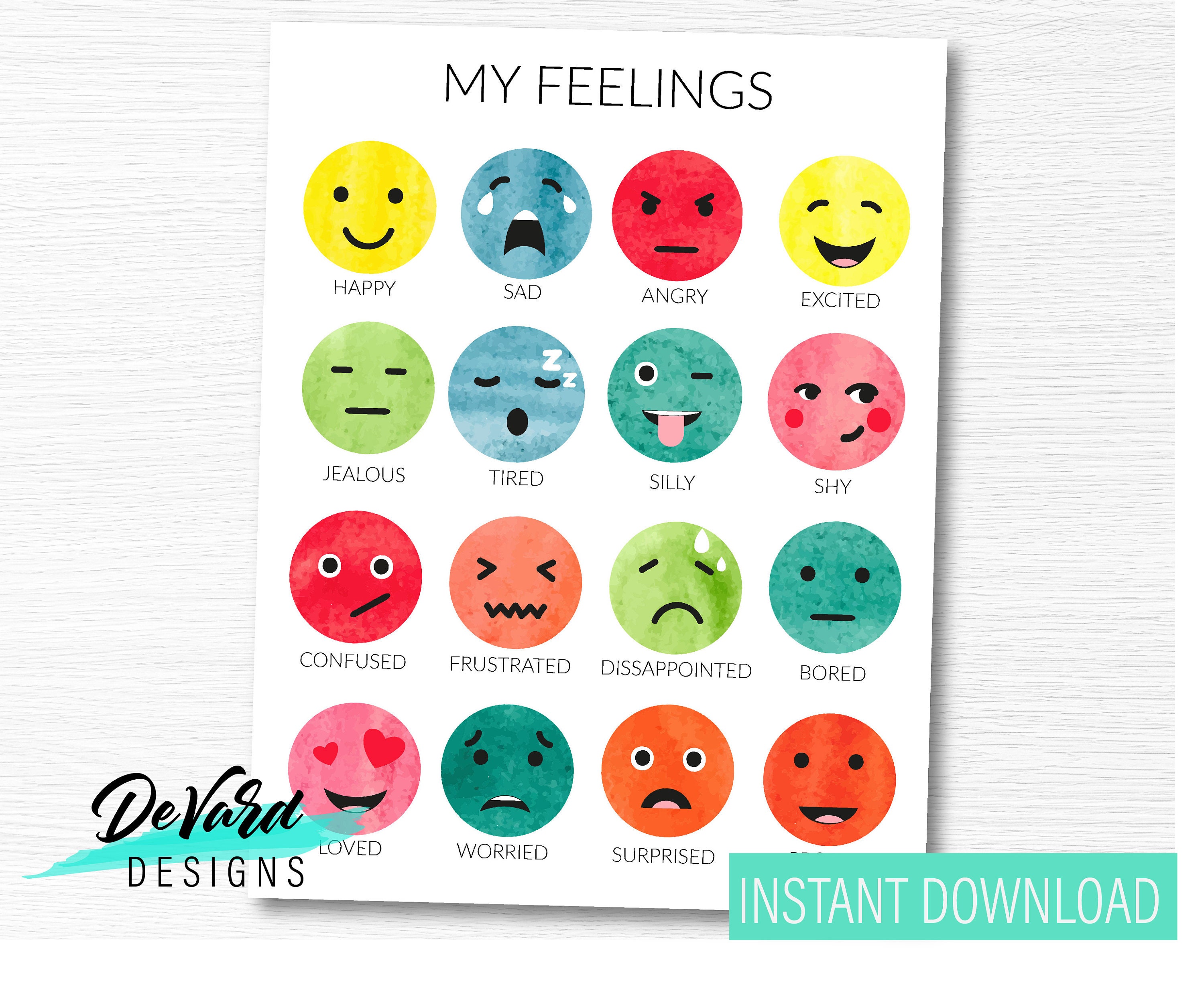 Classroom Emotions Chart Instant Download Wall Art Homeschool ...