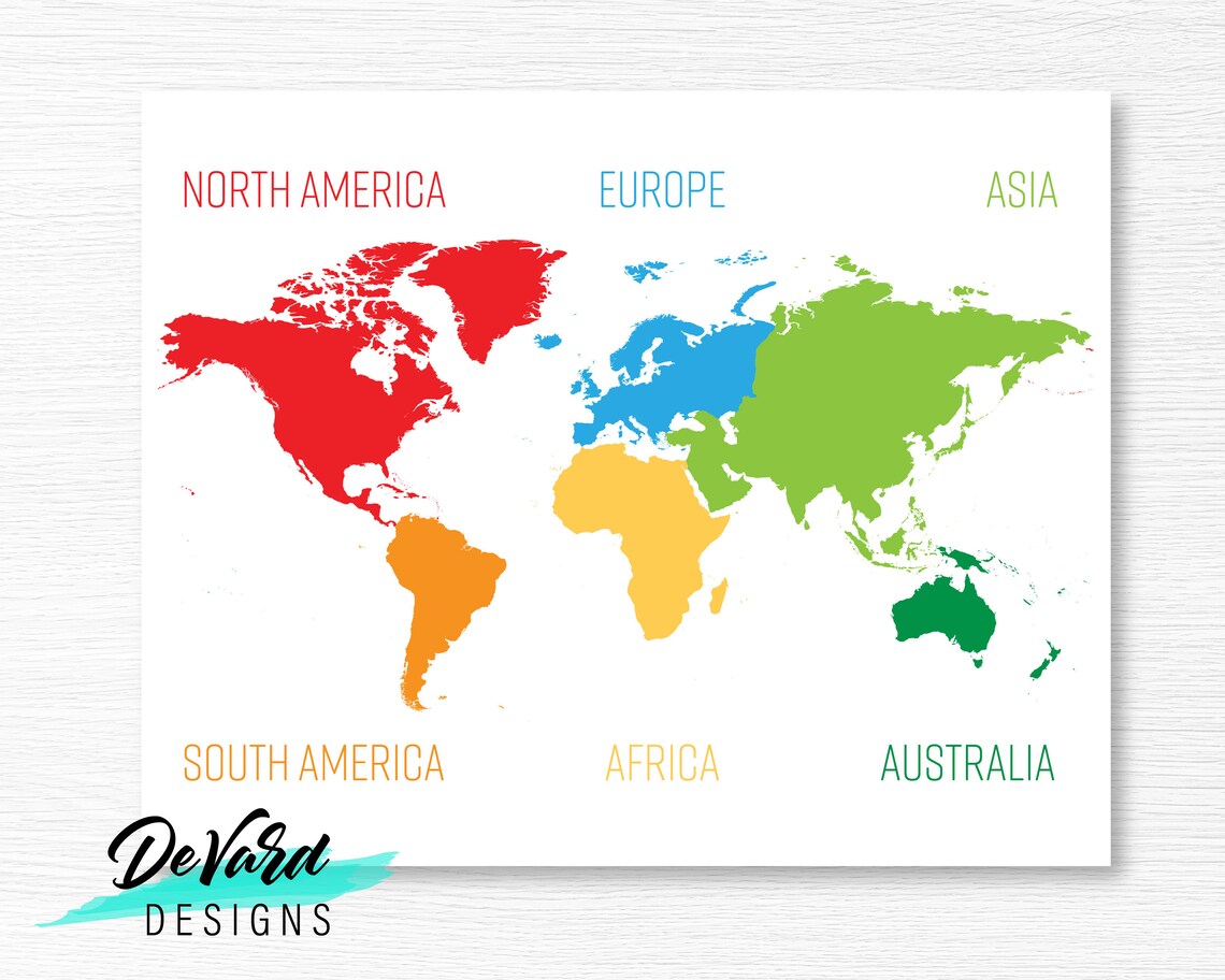World Wall Map Colorful Classroom Chart Instant Download Wall Art ...