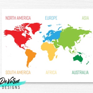 World Wall Map Colorful Classroom Chart- Instant Download Wall Art ...