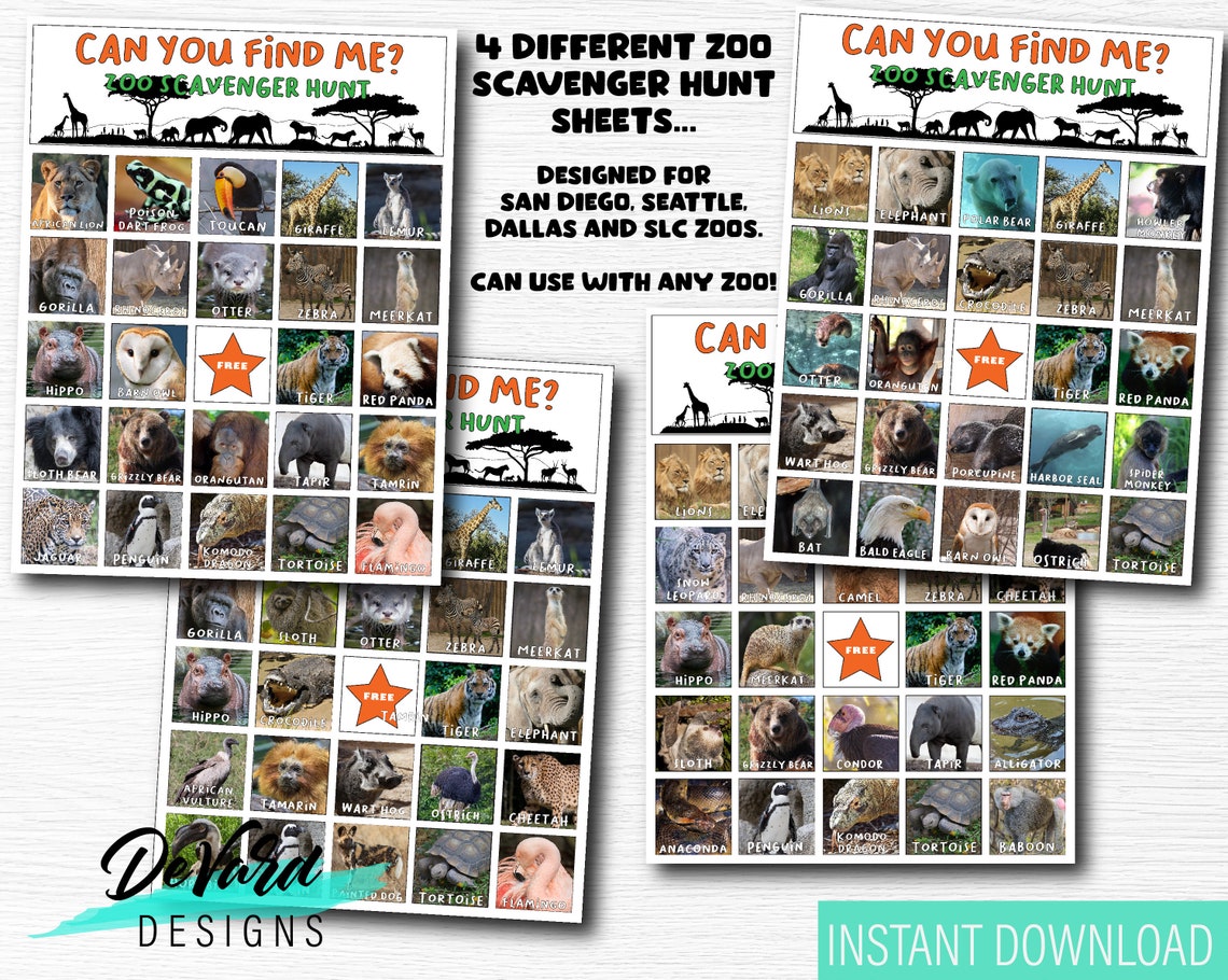 Zoo Scavenger Hunt Bingo Game Look & Find Activity Four - Etsy