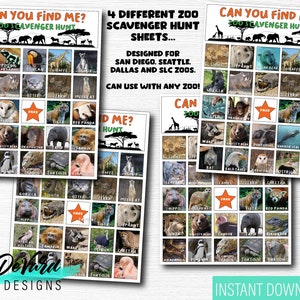 Zoo Scavenger Hunt Bingo Game- Look & Find Activity- Four Unique Zoo ...