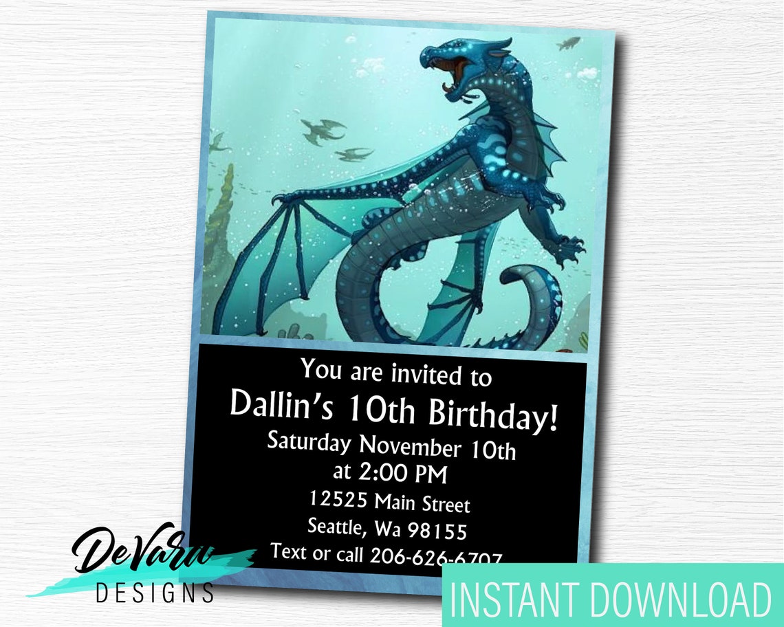 Dragon Invitation Birthday Party Fantasy Invite Tsunami - Etsy