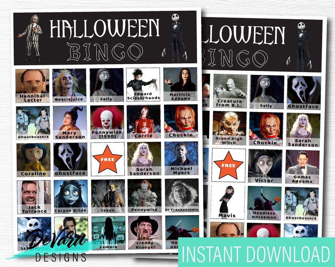 Halloween Character Bingo Game: 20 Printable Cards (digital Download ...
