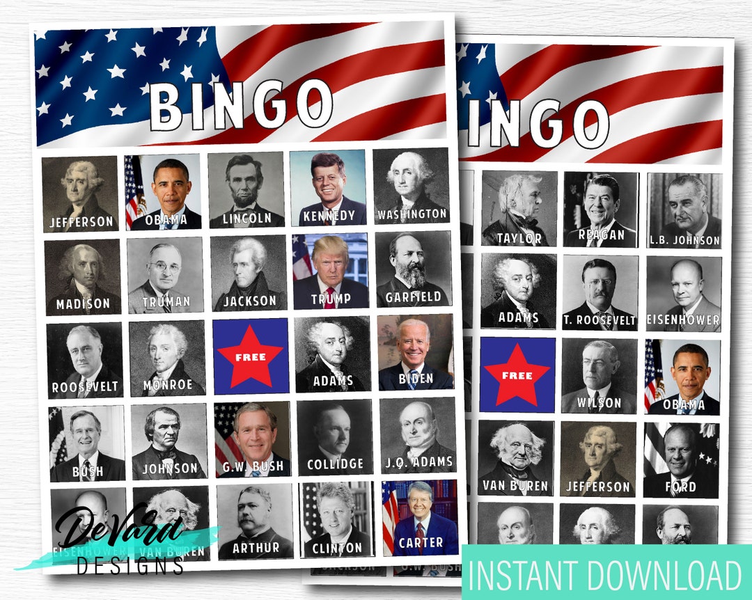 United States of America Presidents Bingo Game- Set of 15 Cards + Call ...